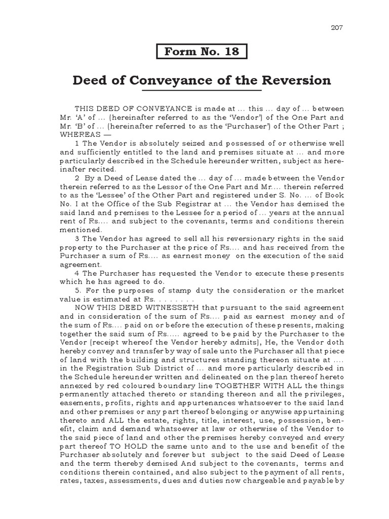 Deed of Conveyance of The Reversion: Form No. 18 | PDF | Lease | Deed