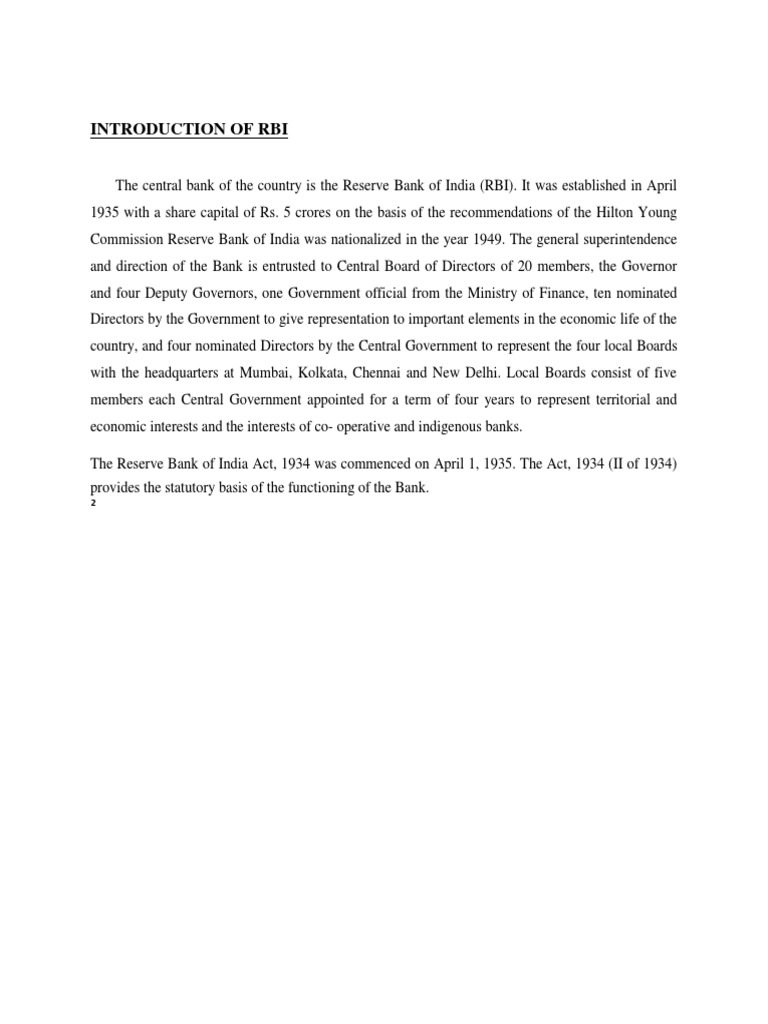 Introduction of Rbi | Download Free PDF | Reserve Bank Of India | Inflation