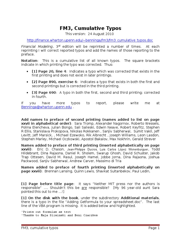 FM3, Cumulative Typos: Financial Modeling, 3 | PDF | Bond Duration ...