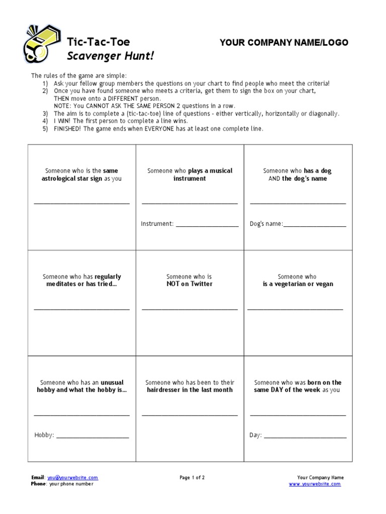 Tic Tac Toe Scavenger Hunt | PDF