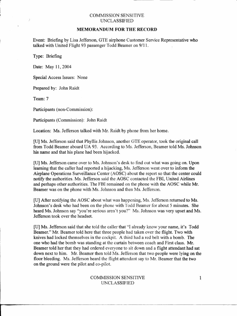 T7 B12 Flight 93 Calls - Todd Beamer FDR - 5-11-04 MFR - Lisa Jefferson ...