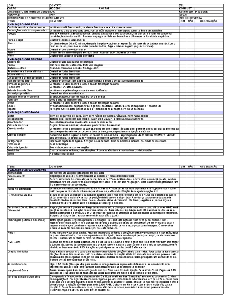 Check List para Compra Pajero TR4 | PDF