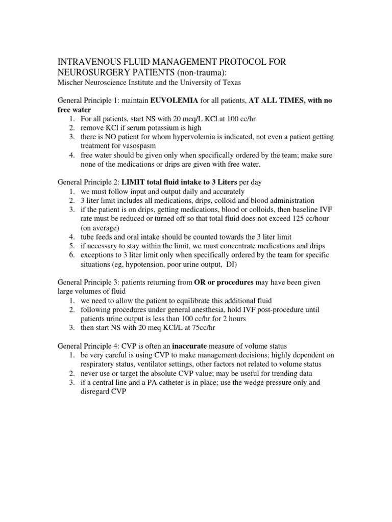 Neurosurgery IV Fluid Management Guide | PDF