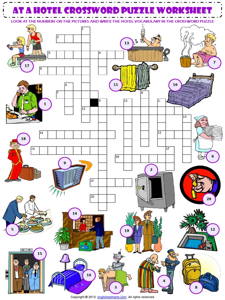 At A Hotel Criss Cross Crossword Puzzle Vocabulary Worksheet | PDF