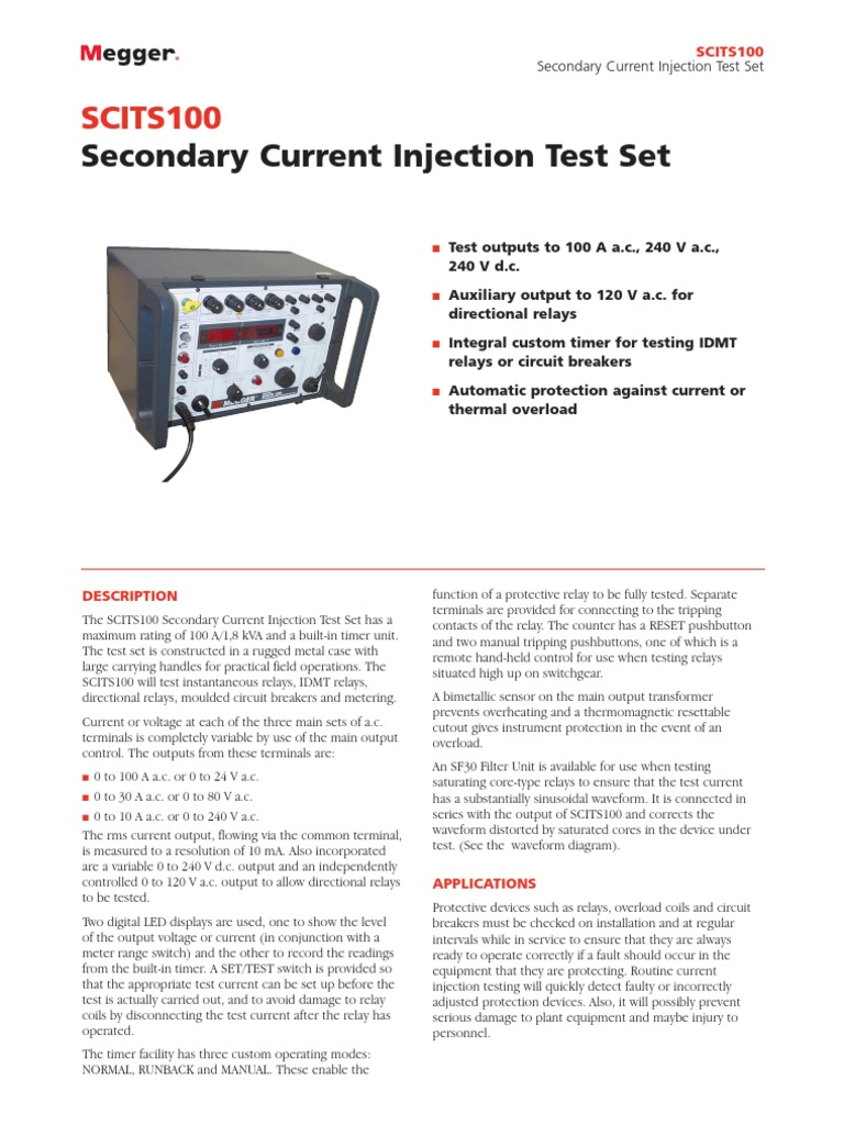 Secondary Injection Kit - Megger | PDF | Relay | Alternating Current
