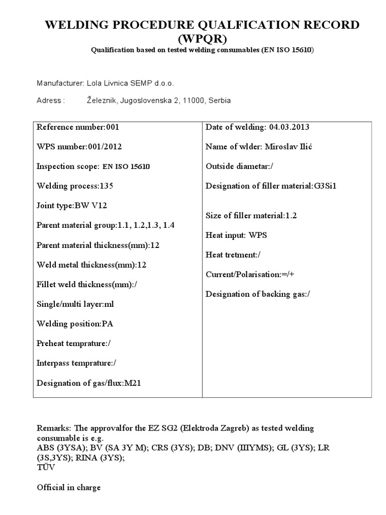 Welding Procedure Qualification Record | PDF