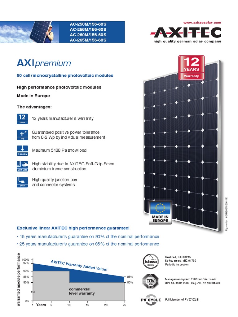 AXIpremium 60 Cell Monocrystalline Photovoltaic Module Specification ...