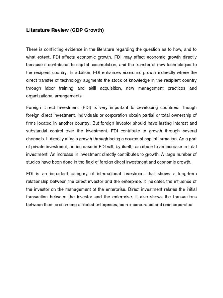 Literature Review (GDP Growth) | PDF | Foreign Direct Investment ...