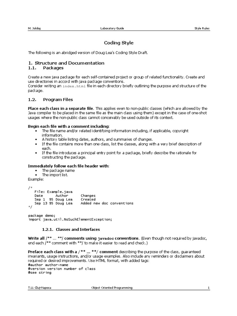 Coding Style: 1.1. Packages | PDF | Class (Computer Programming ...