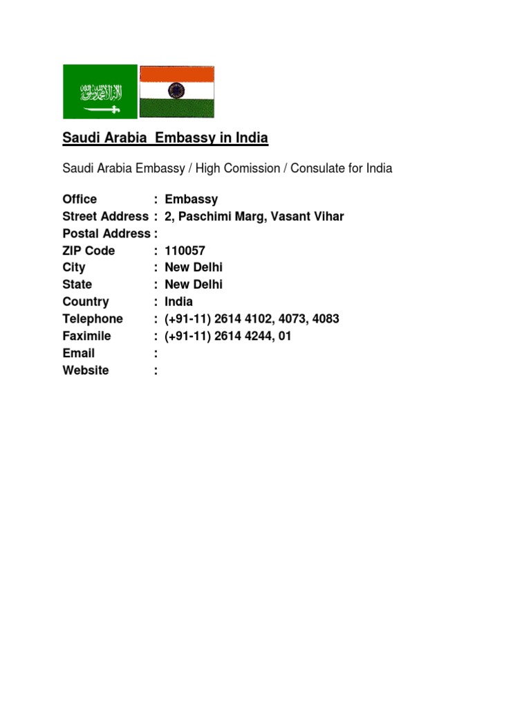 Saudi Embassy Contact Details in Delhi | PDF
