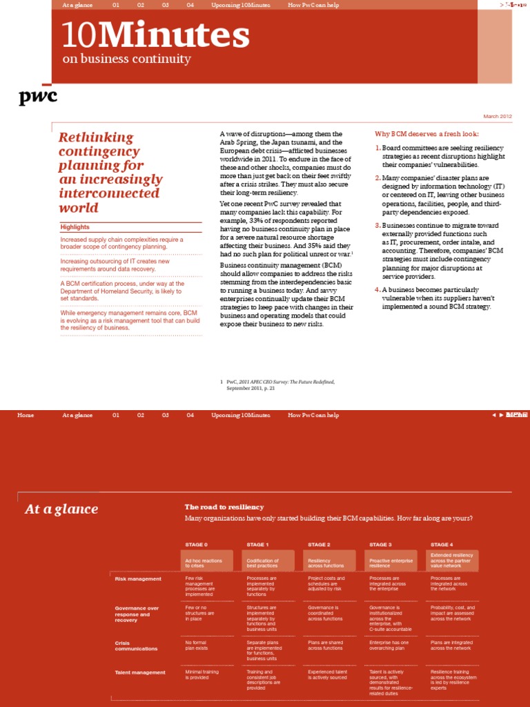PWC 10minutes Business Continuity Management | PDF | Business ...