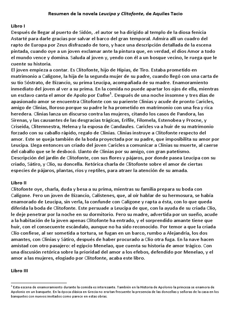 Resumen de Leucipa y Clitofonte | PDF | Alejandria | Amor