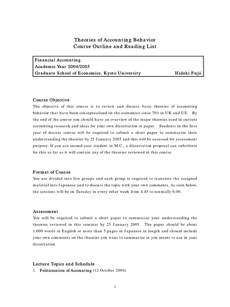 Accounting Behavior Theories Overview | PDF | Efficient Market ...