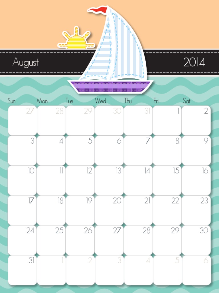 2014 August Printable Calendar Color | PDF