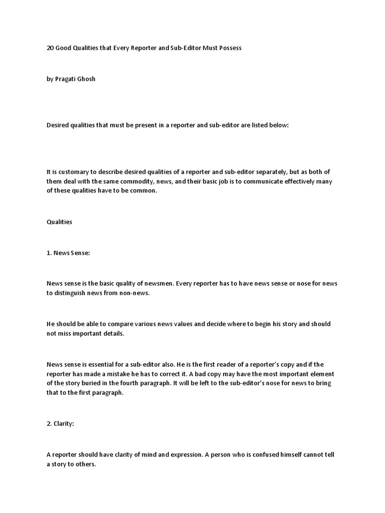 20 Good Qualities That Every Reporter and Sub | PDF | Copy Editing ...