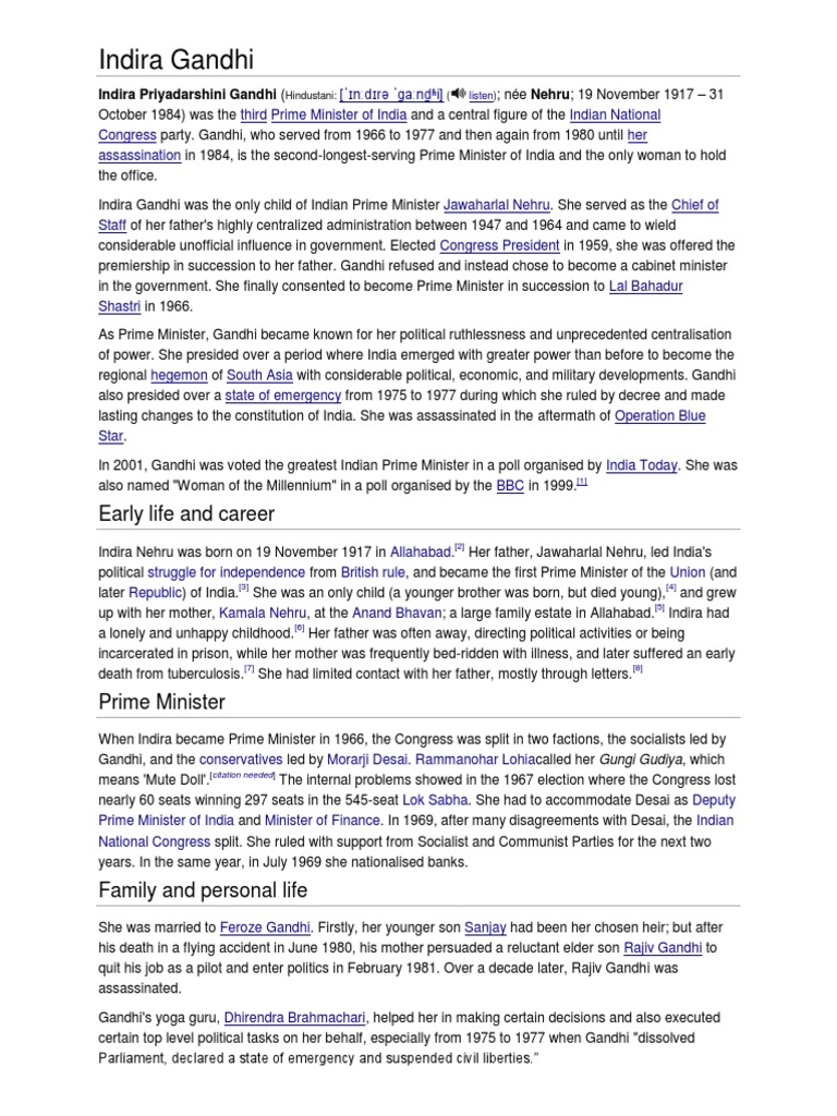 Indira Gandhi: Early Life and Career | PDF | Indian National Congress ...