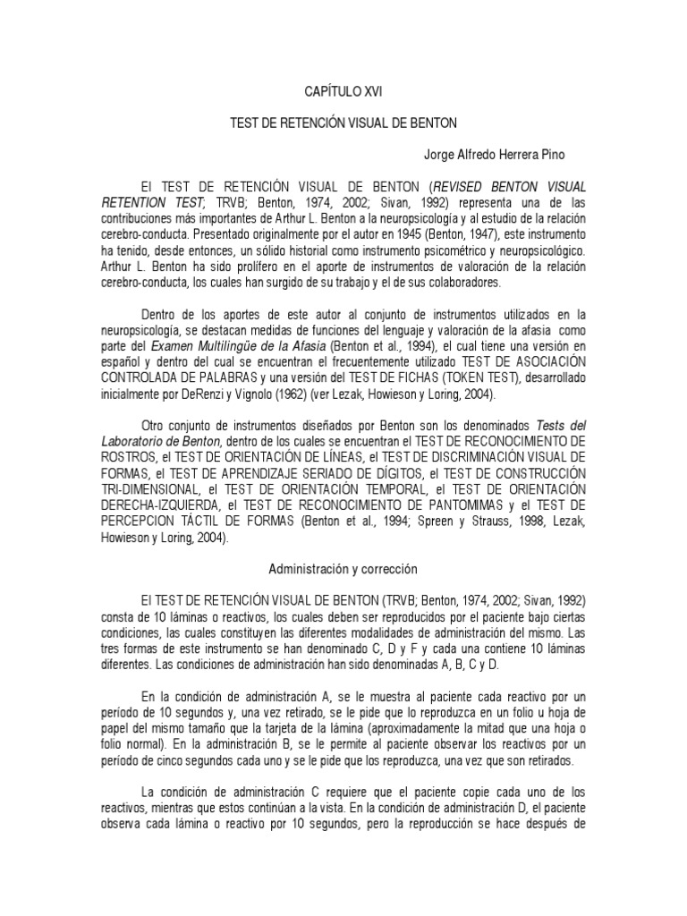 Test de Retención Visual de Benton | Enfermedad de Parkinson | Cerebro