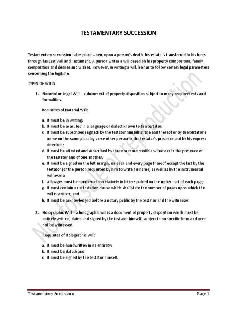 Testamentary Succession | PDF | Will And Testament | Common Law