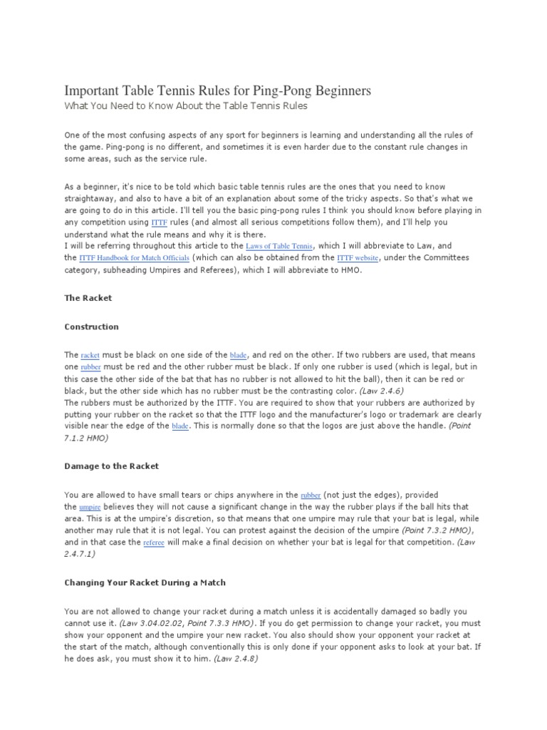 Important Table Tennis Rules For Ping-Pong Beginners | PDF | Table ...
