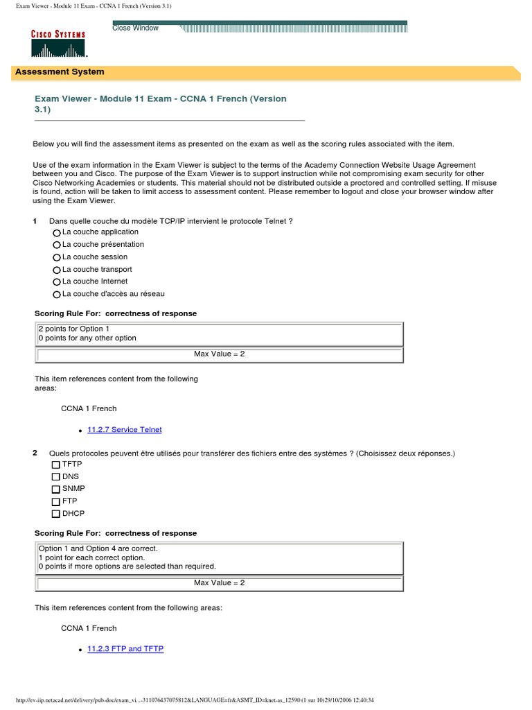 Exam Viewer - Module 11 Exam - CCNA 1 French (Version 3.1) | PDF | File ...