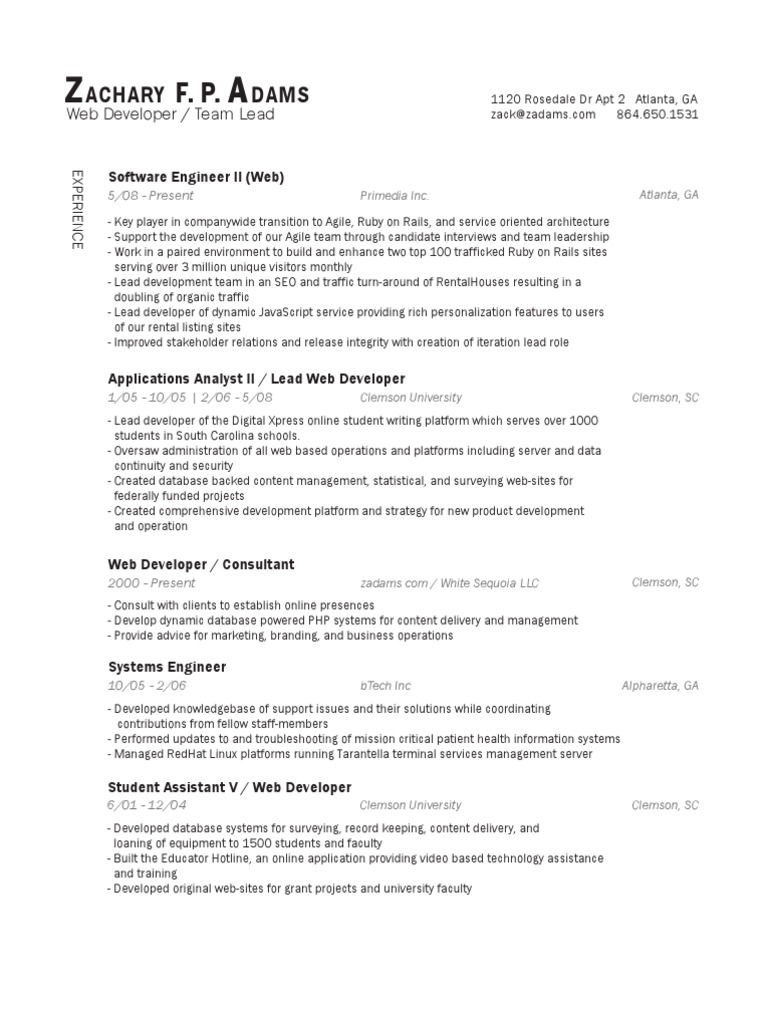 Zack Adams - Resume 2009 | PDF | Web Application | Ruby On Rails