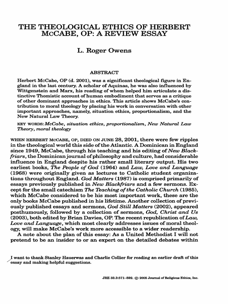 Theological Ethics of Herbert McCabe | PDF | Natural Law | Thomas Aquinas