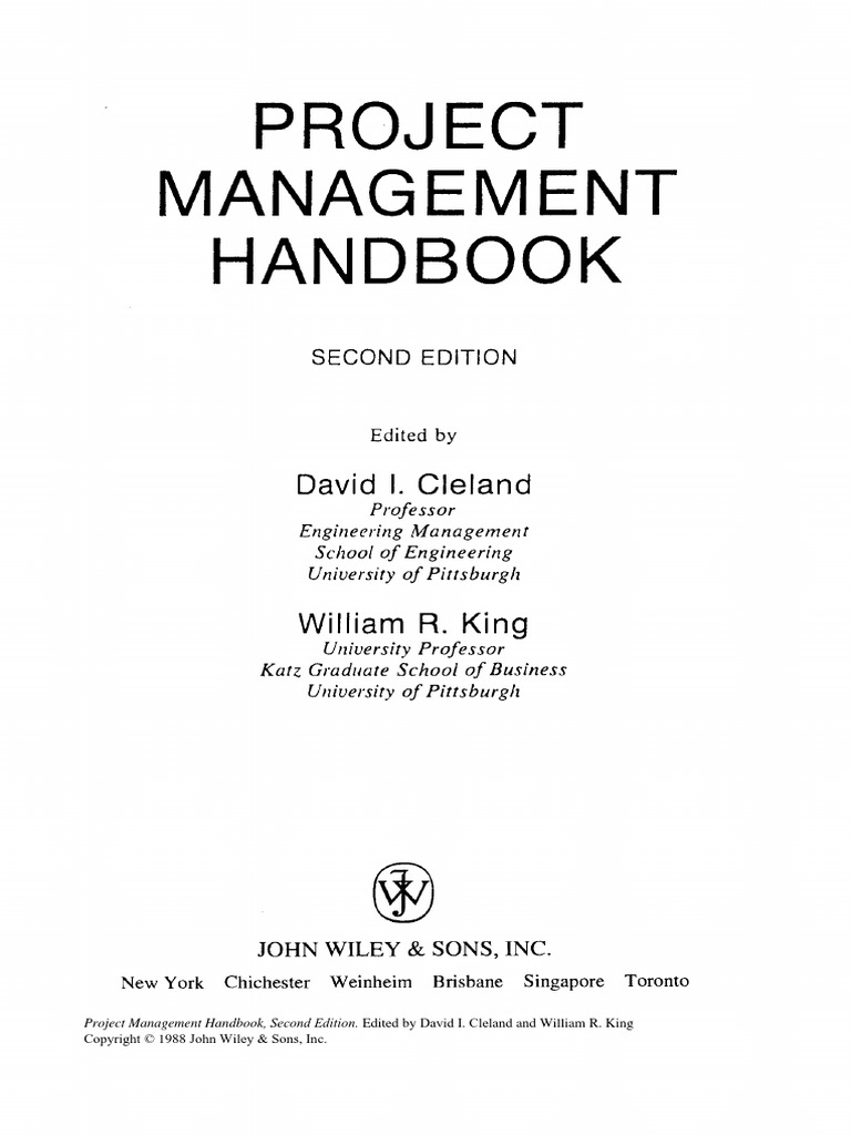 Project Management Handbook Second Edition 1997 Business