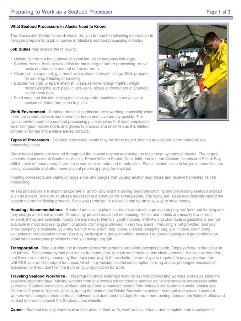 Alaska Seafood Processing Job Guide | PDF | Occupational Safety And ...