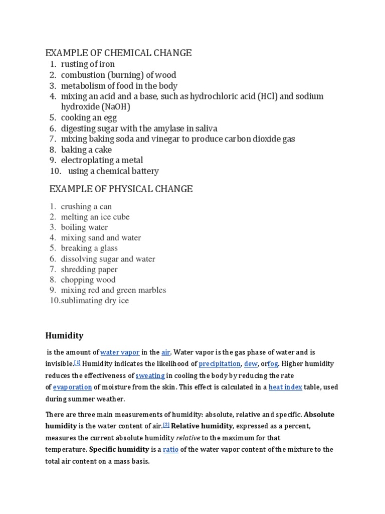 Example of Chemical Change | PDF | Solution | Mixture