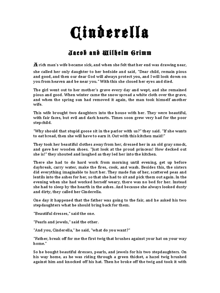Cinderella: Jacob and Wilhelm Grimm | PDF | Foot