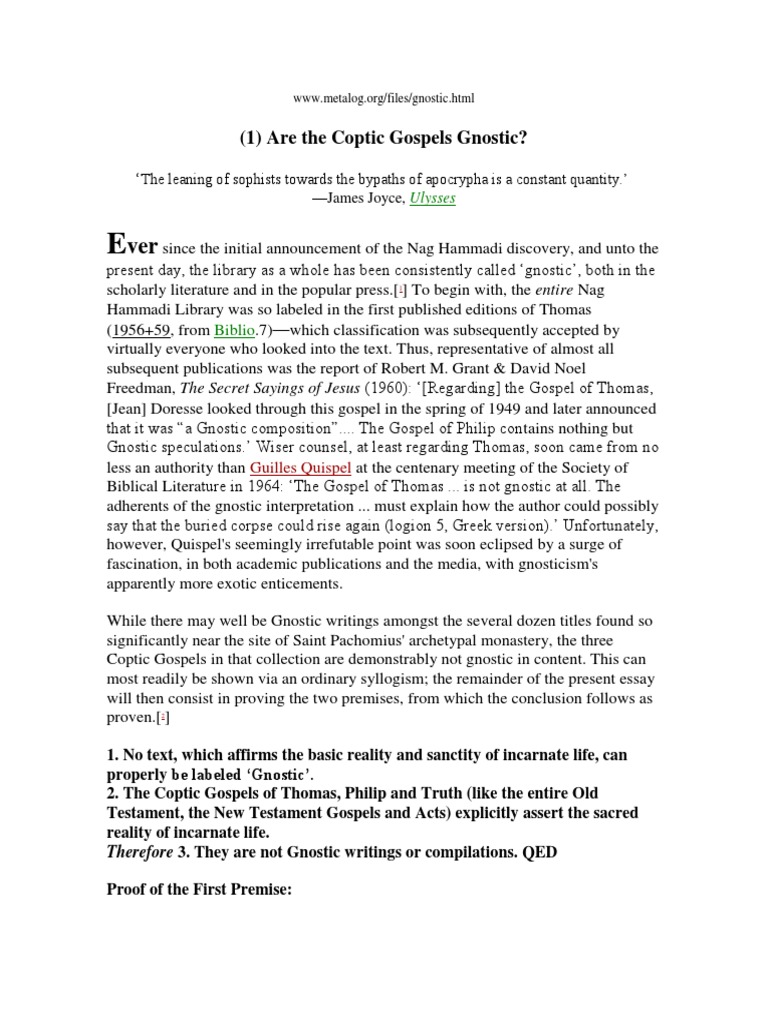 Are the Coptic Gospels Gnostic | PDF | Gnosticism | Gospel Of Thomas