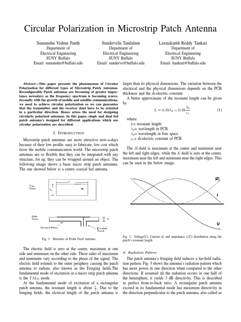 Circular Polarization in Microstrip Patch Antenna | PDF | Antenna (Radio) | Polarization (Waves)