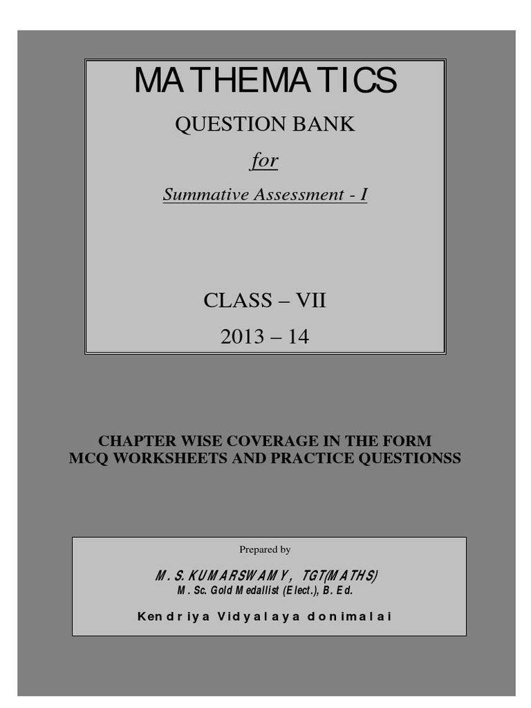 Question Bank Class 7 KV | PDF | Geometry | Numbers