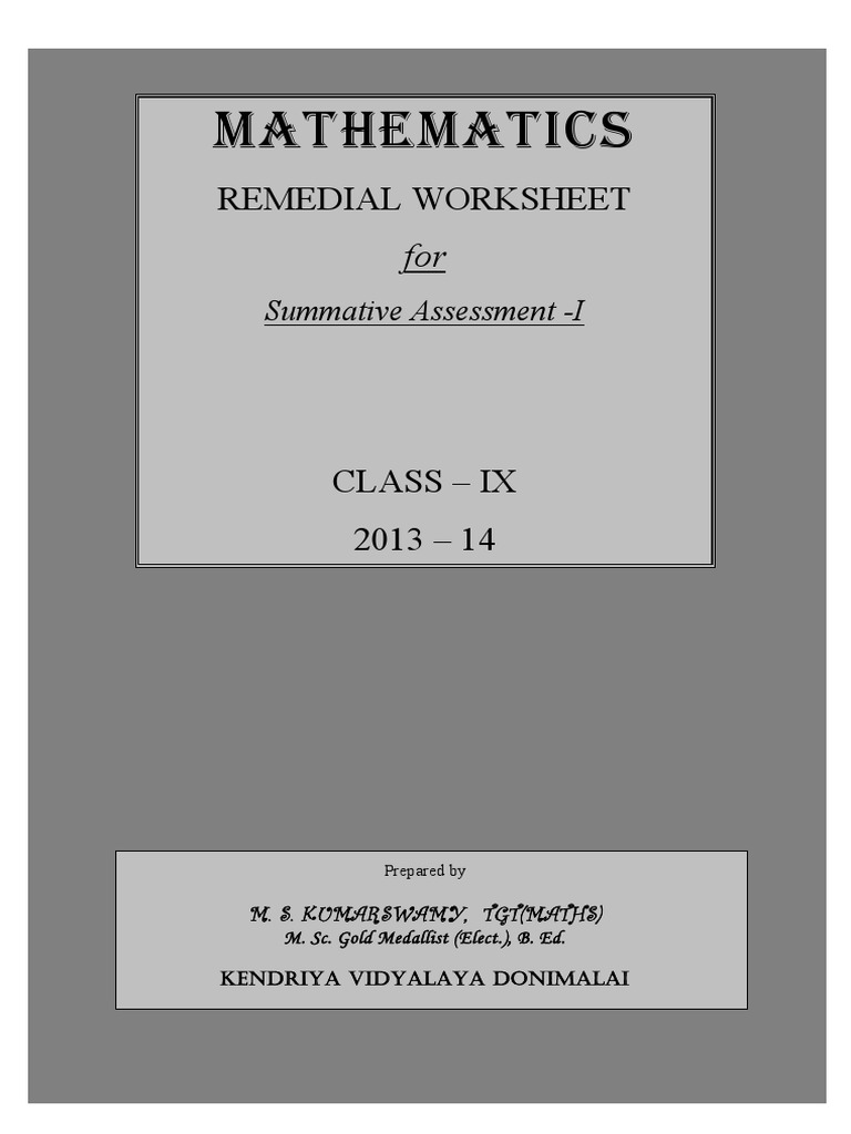 Class Ix Remedial Worksheet | PDF | Cartesian Coordinate System ...