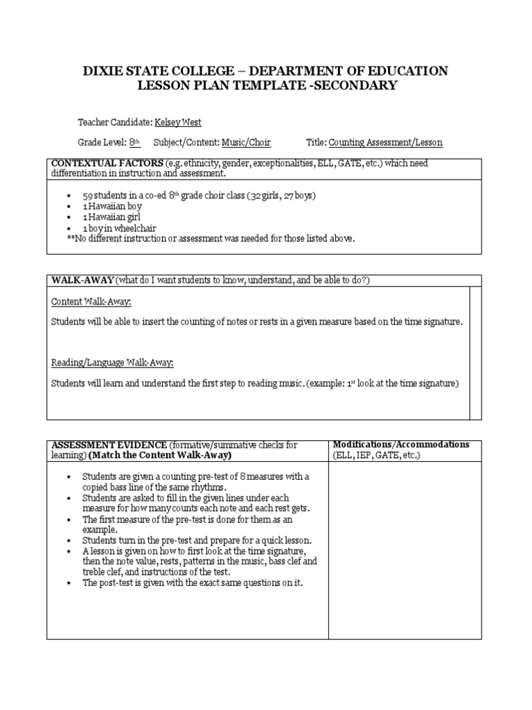 Middle School Choir Lesson Plan | PDF | Clef | Lesson Plan