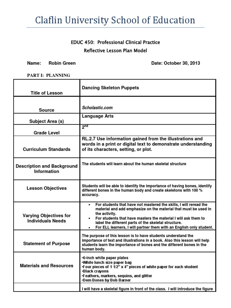 Dem Bones Lesson | PDF | Skeleton | Lesson Plan
