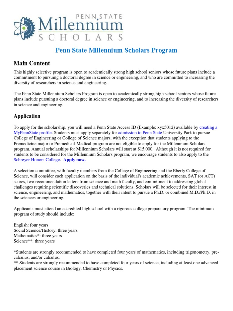 Penn State Millennium Scholars Program | Download Free PDF | Doctor Of ...