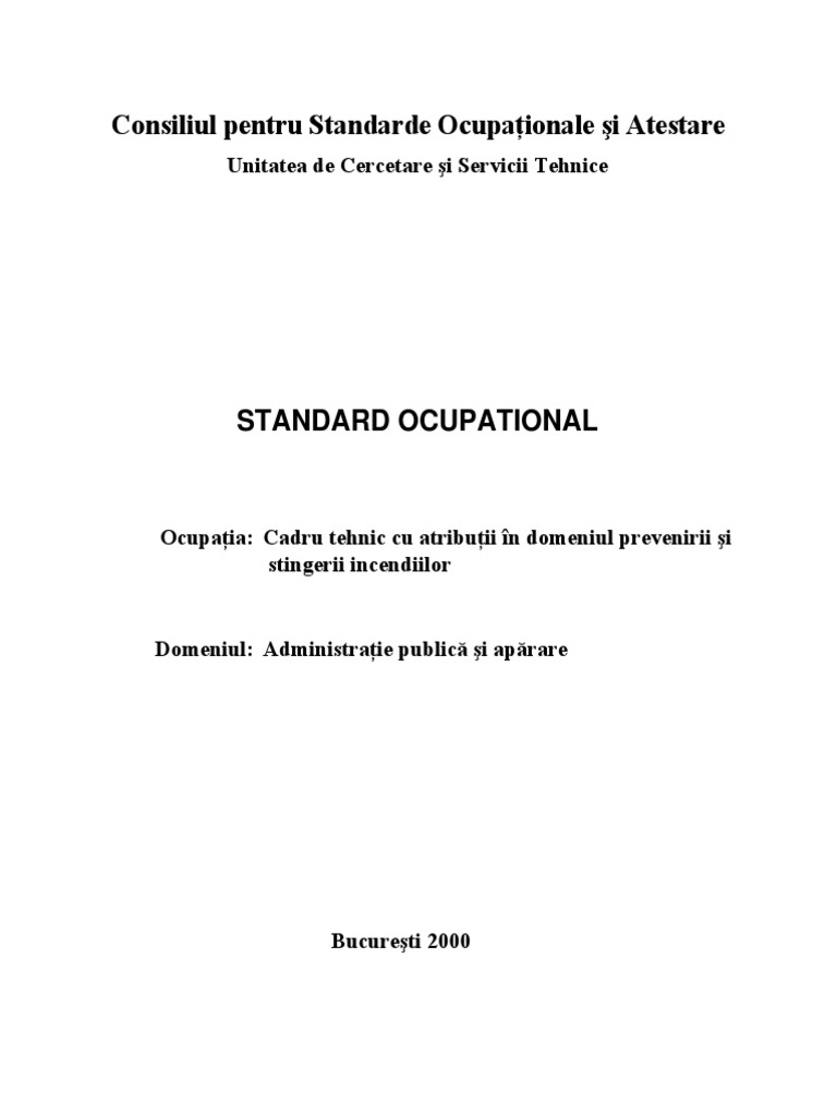 Standard Ocupational - Cadru Tehnic Cu Atributii in Domeniul PSI | PDF