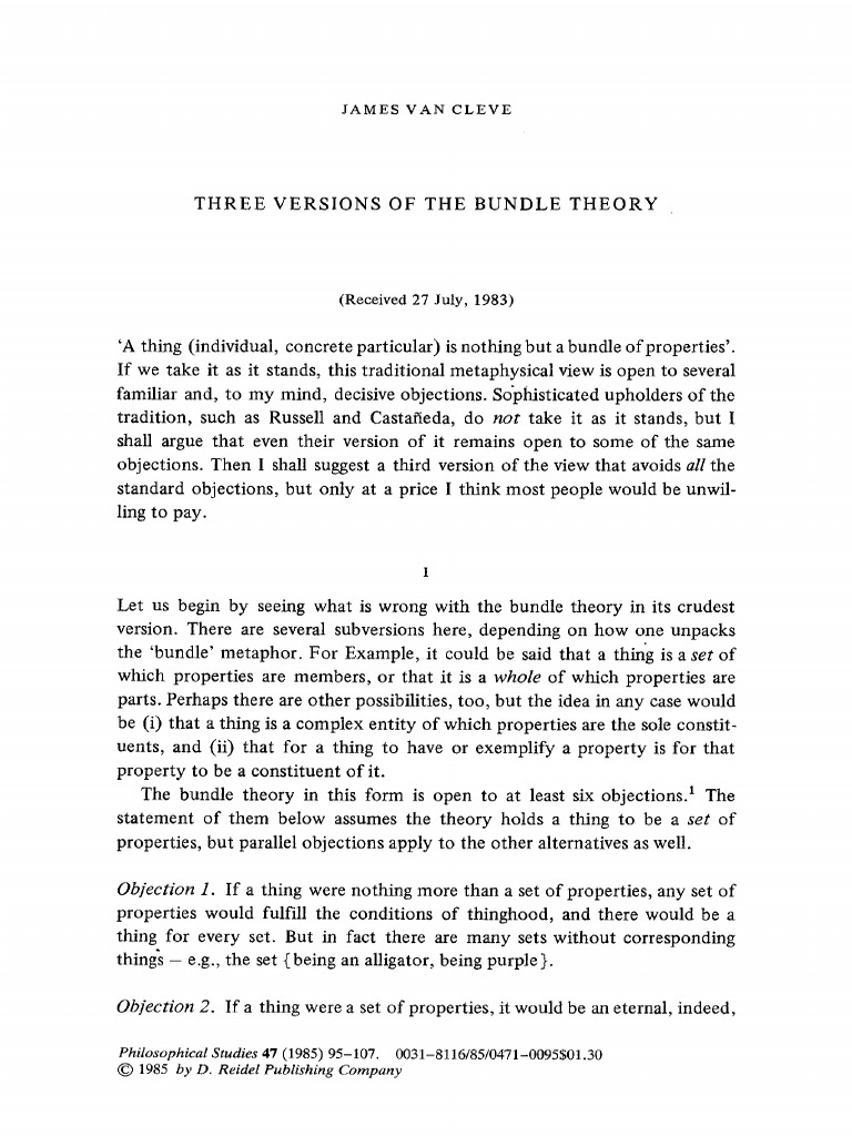 Van Cleve Three Versions of The Bundle Theory PDF | PDF | Substance ...