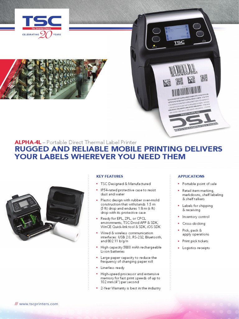 TSC Alpha-4L Datasheet | PDF | Printer (Computing) | Central Processing Unit
