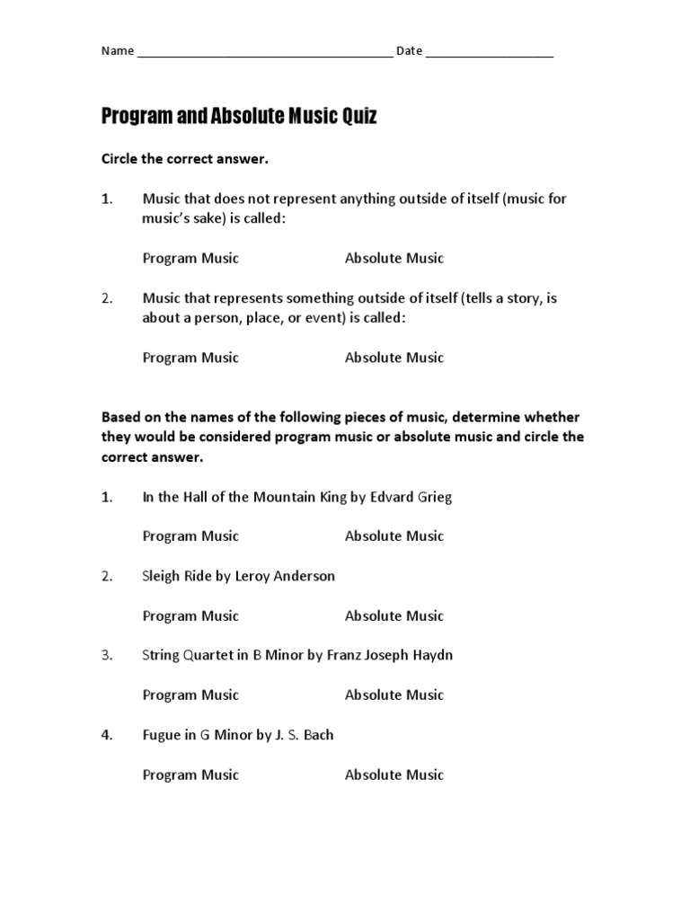 Program vs Absolute Music Quiz | PDF | Art