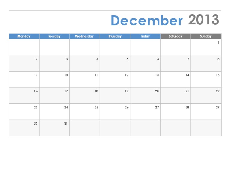December 2013 Calendar Layout | PDF