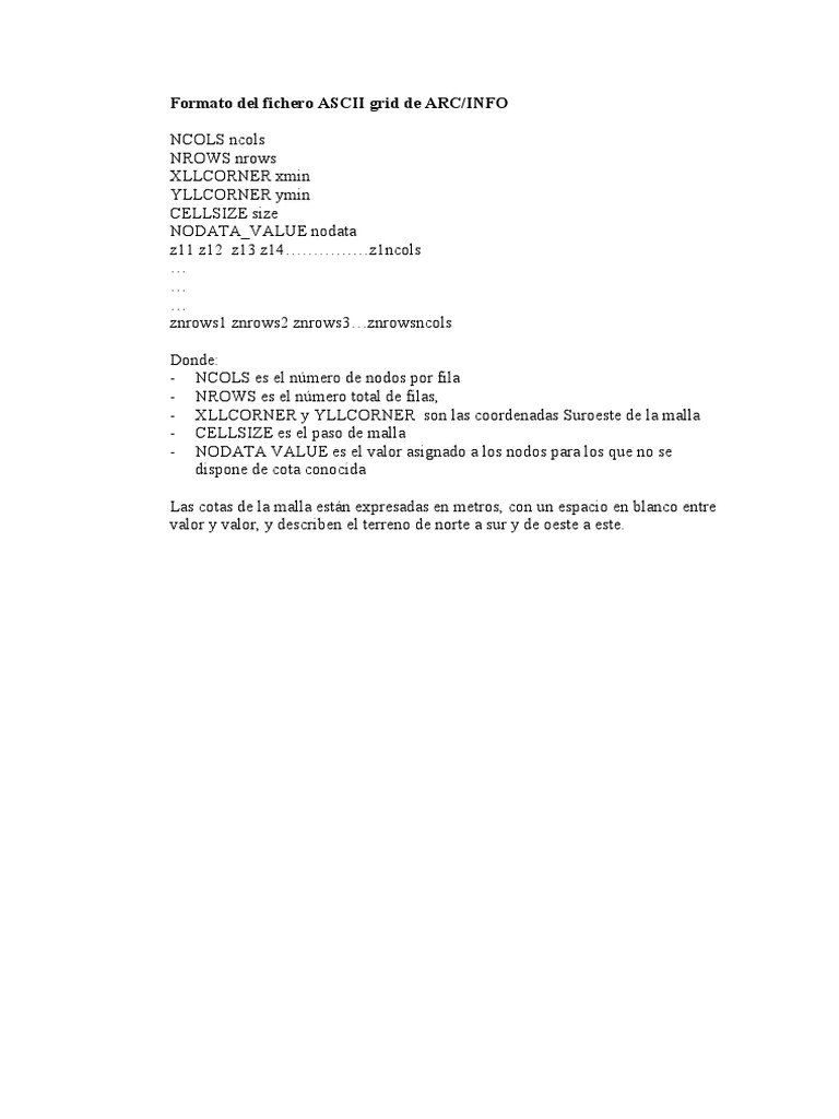 Descripción Del Formato ASCII Grid | PDF