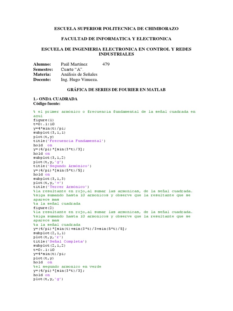 Series de Fourier en MATLAB y DERIVE | PDF | Armónico | Fenomeno fisico
