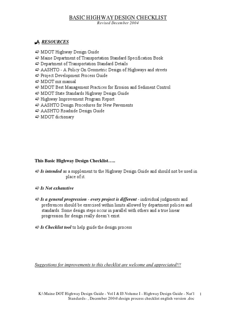 Highway Design Checklist Guide | PDF | Road | Traffic