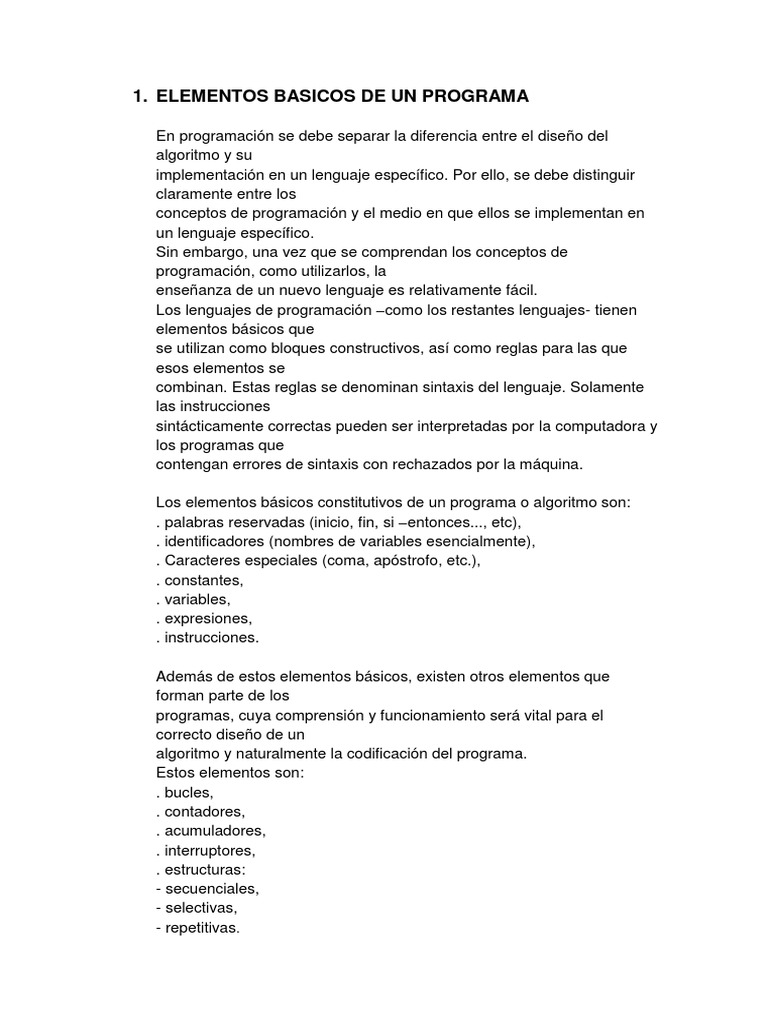Elementos Basicos de Un Programa | PDF | Lenguaje de programación | Programa de computadora