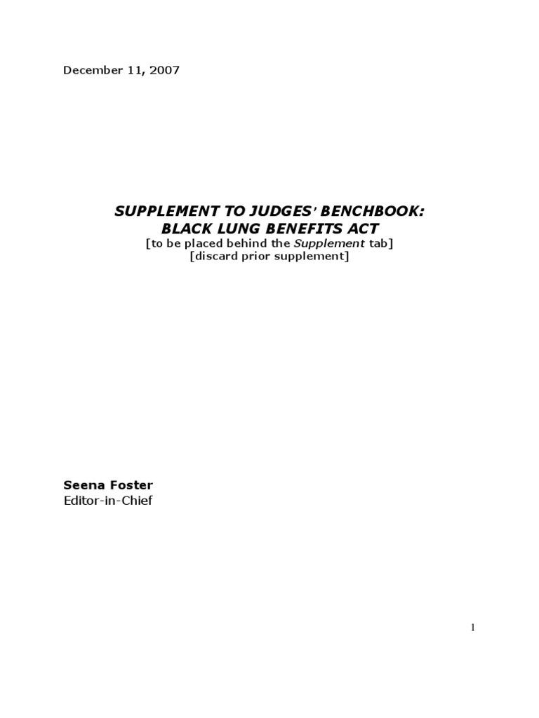 Department of Labor: SUPPLEMENT TO JUDGES BLACK LUNG BENCHBOOK DEC 2007 ...
