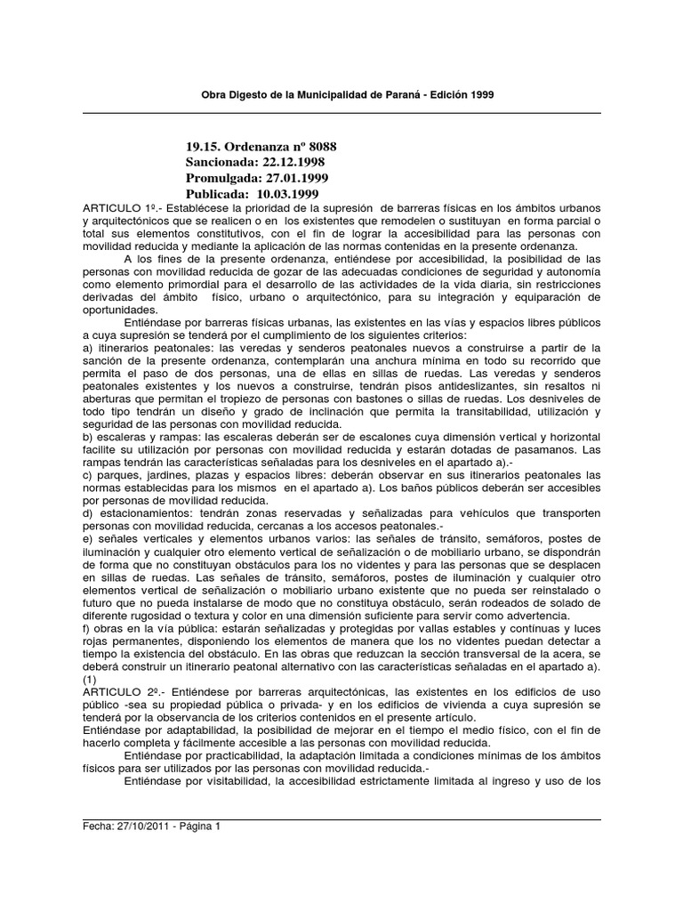 Ordenanza 8088 | PDF | Ascensor | Calle