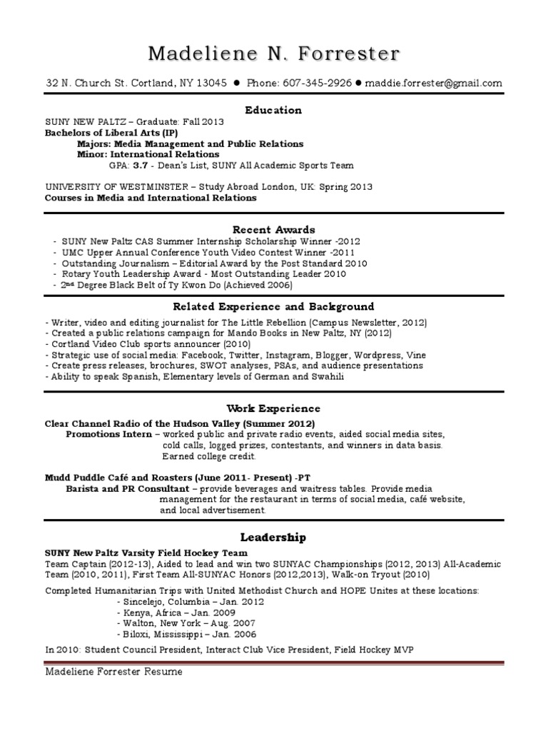 Madeliene Forrester's Professional Resume | PDF