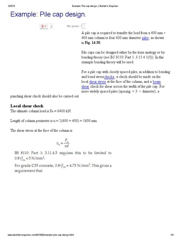 Example - Pile Cap Design | Download Free PDF | Bending | Deep Foundation